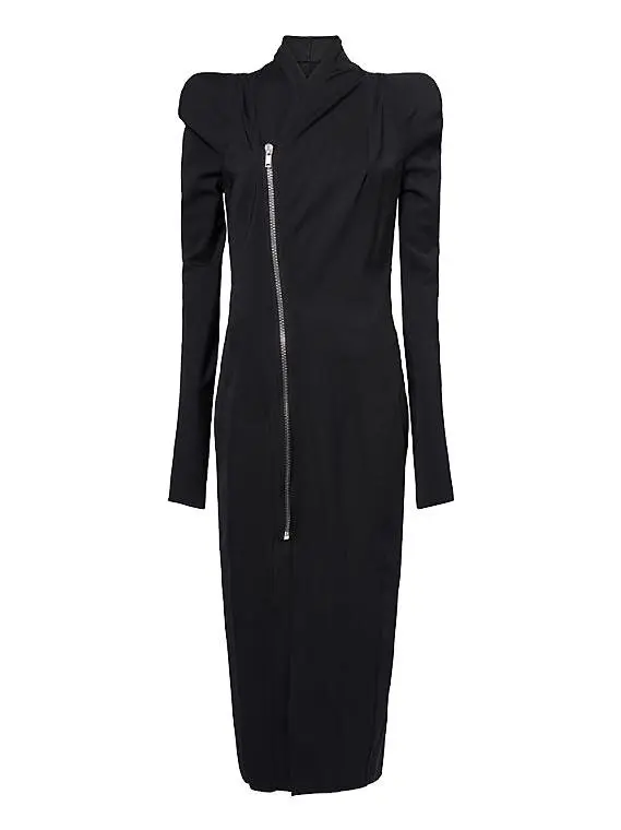 Rick Owens Asymmetric-zip Woven Coat - Black