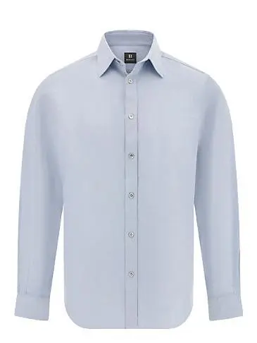 Boggi Milano Long-sleeved Regular-fit Cotton Shirt - Light Blue