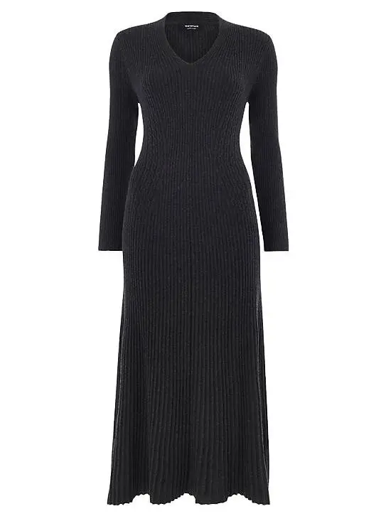 Whistles Ribbed Cotton And Cashmere Midi Dress - Grey