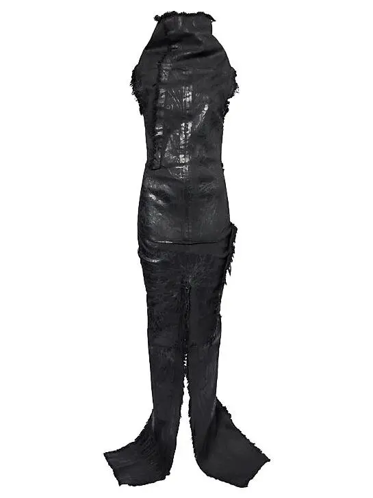 Rick Owens Etna Split Coated Denim Maxi Dress - Black