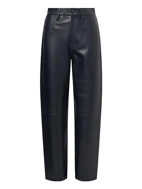 FRAME The Neat Tapered-leg Leather Trousers - Navy