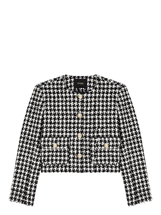 Maje Houndstooth Tweed Jacket - White / Black