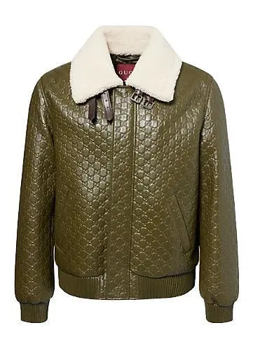 Gucci Monogram Fur-collar Leather Jacket - Depp Forest Green