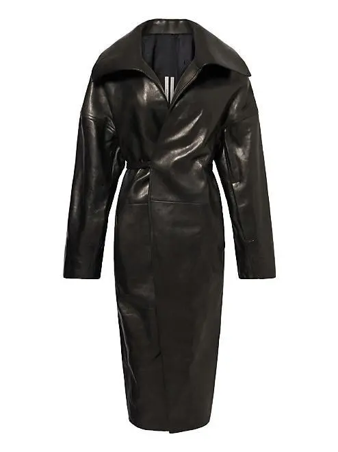 Rick Owens Panelled Belted Leather Coat - Black