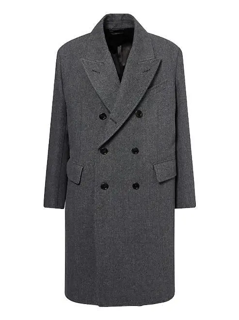 TOM FORD Herringbone Double-breasted Wool Coat - Dark Grey Black