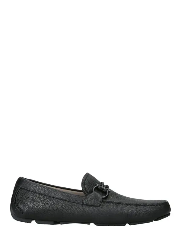 FERRAGAMO Leather Front Driving Loafers - Black