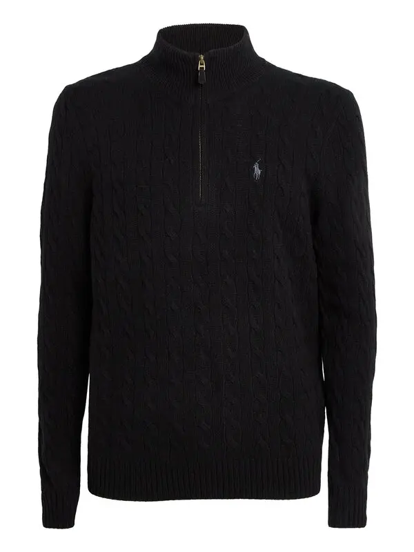 Ralph Lauren Wool-cashmere Quarter-zip Sweater - Black