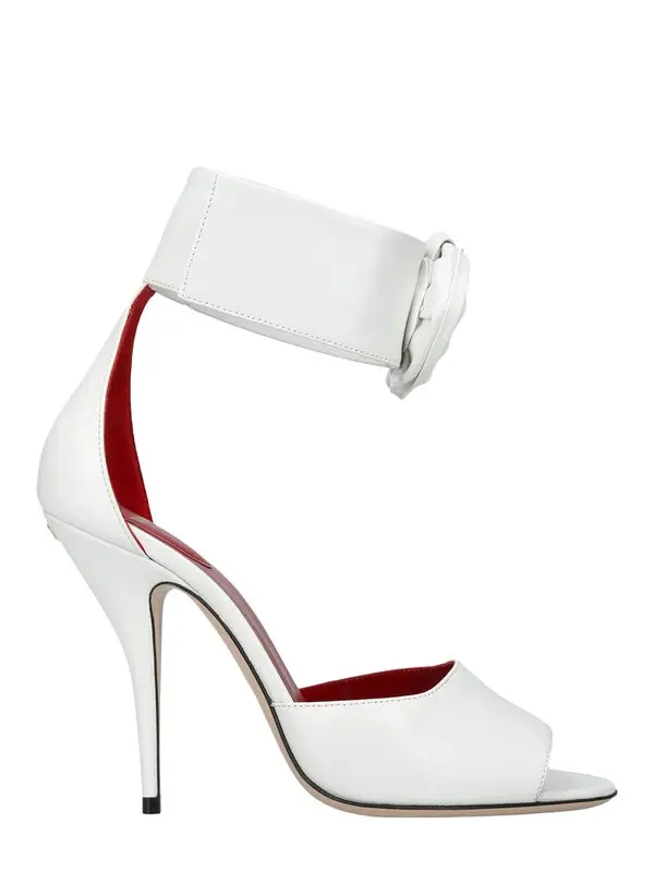 Valentino Garavani Leather Drip Rose Sandals 105 - White