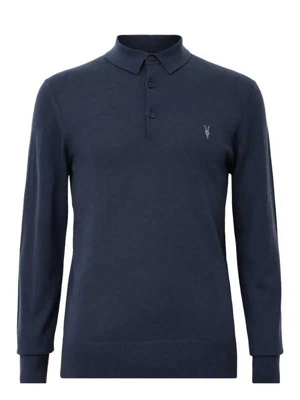 ALLSAINTS Merino Wool Long-sleeve Mode Polo Shirt - Blue