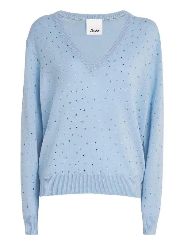 ALLUDE Wool-cashmere Crystal-embellished Sweater - Blue