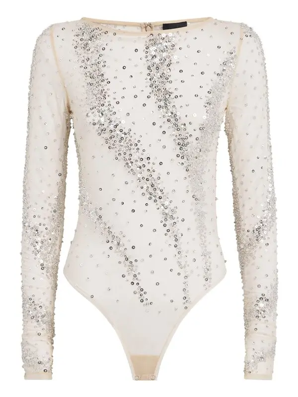 Lapointe Rhinestone Swirl Bodysuit - Beige