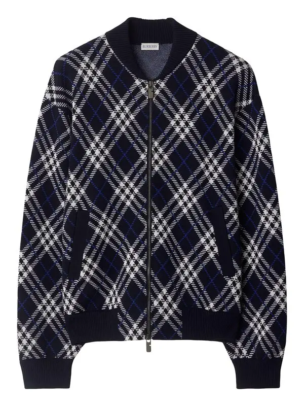 Burberry Check Wool-blend Bomber Jacket - Black