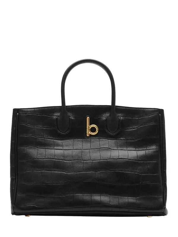 Burberry Rocking Horse Croc-embossed Lambskin Tote Bag - Black