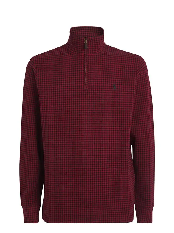 Polo Ralph Lauren Cotton Check Quarter-zip Sweatshirt - Red