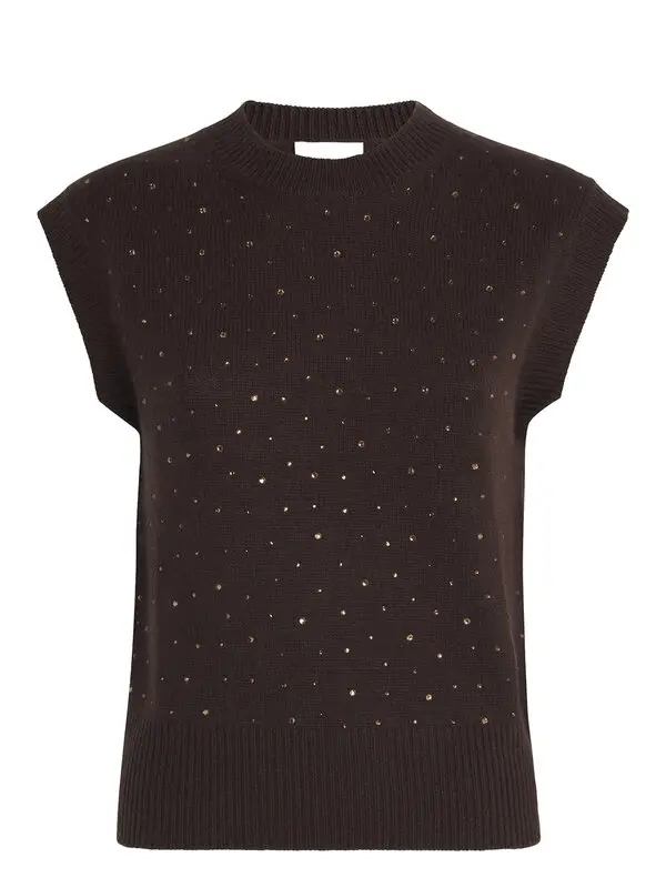 ALLUDE Wool-cashmere Embellished Sleeveless Sweater - Brown