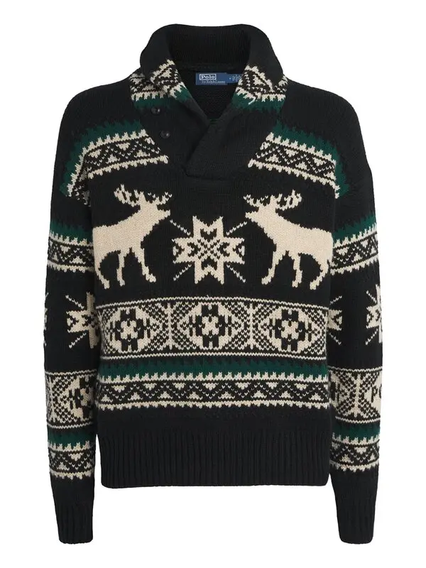 Polo Ralph Lauren Wool-blend Shawl-collar Elk Sweater - Black