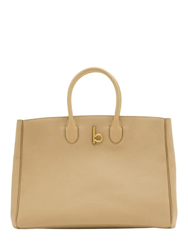 Burberry Leather Medium Tote Bag - Beige
