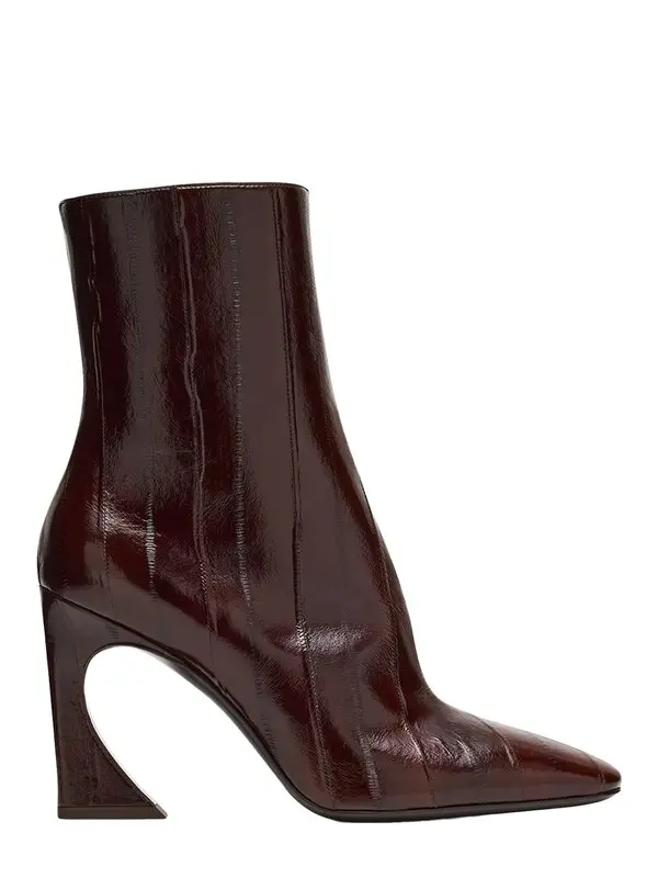 Fendi 95mm Eel Leather Curved Heel Booties - Brown