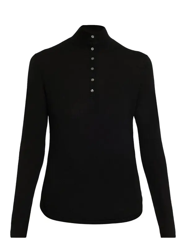 Theory Shirred Henley Shirt - Black