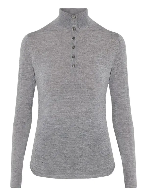 Theory Shirred Henley Shirt - Light Heather Grey