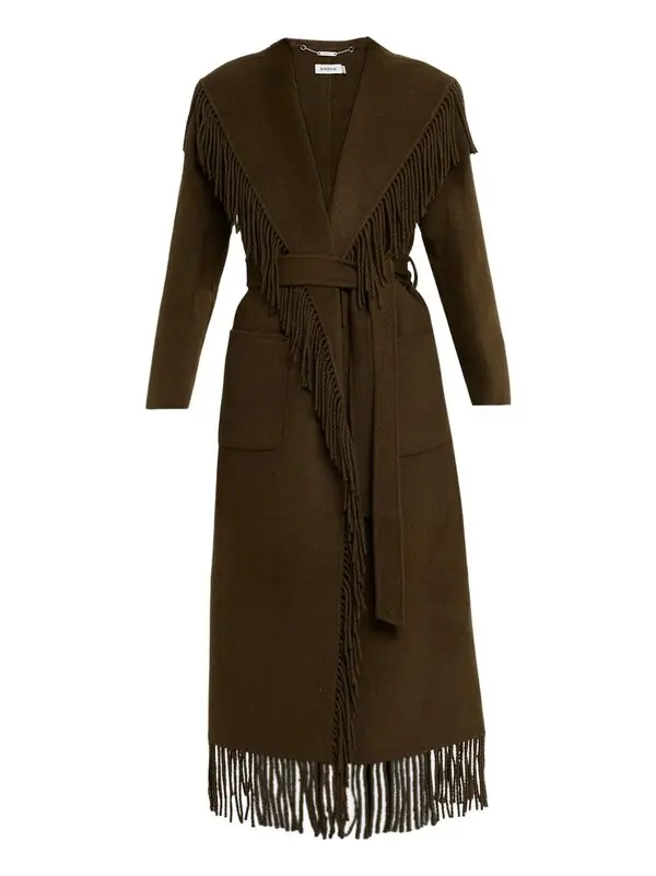 Simkhai Carrie Fringe Wool Long Coat - Alligator