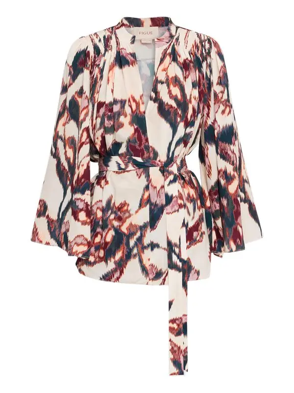 Figue Avery Ikat-print Belted Top - Ikat Folia