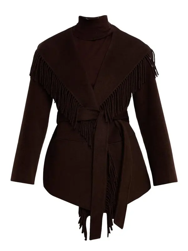 Simkhai Rowen Fringe Wool Jacket - Chocolate