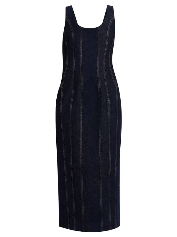 Simkhai Hallie Sleeveless Topstitched Denim Midi Dress - Twilight
