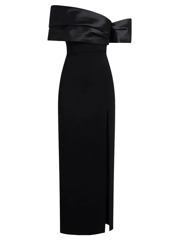 Solace London Alexis Masi Off-shoulder Gown With Satin Trim - Black