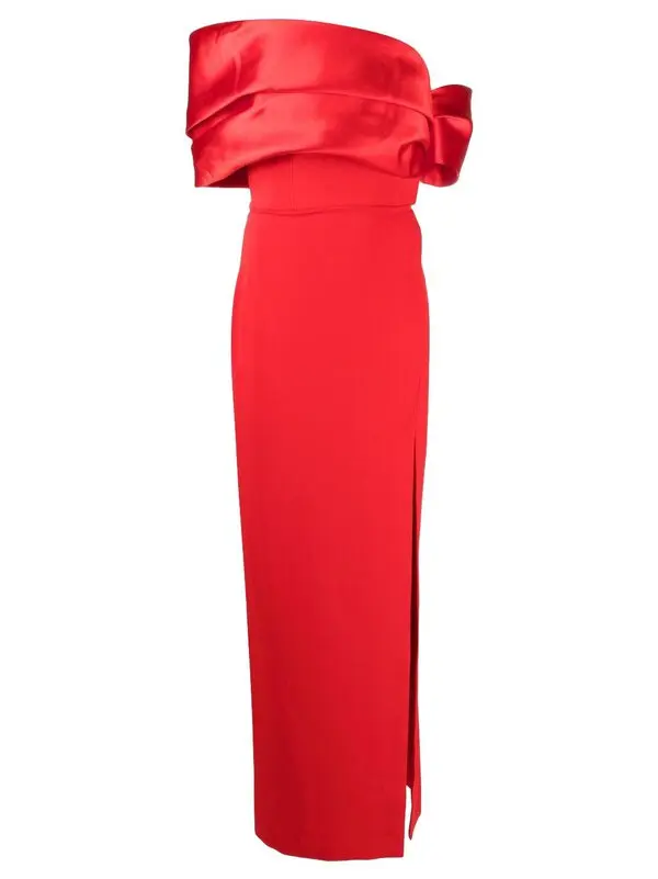 Solace London Alexis Masi Off-shoulder Gown With Satin Trim - Red