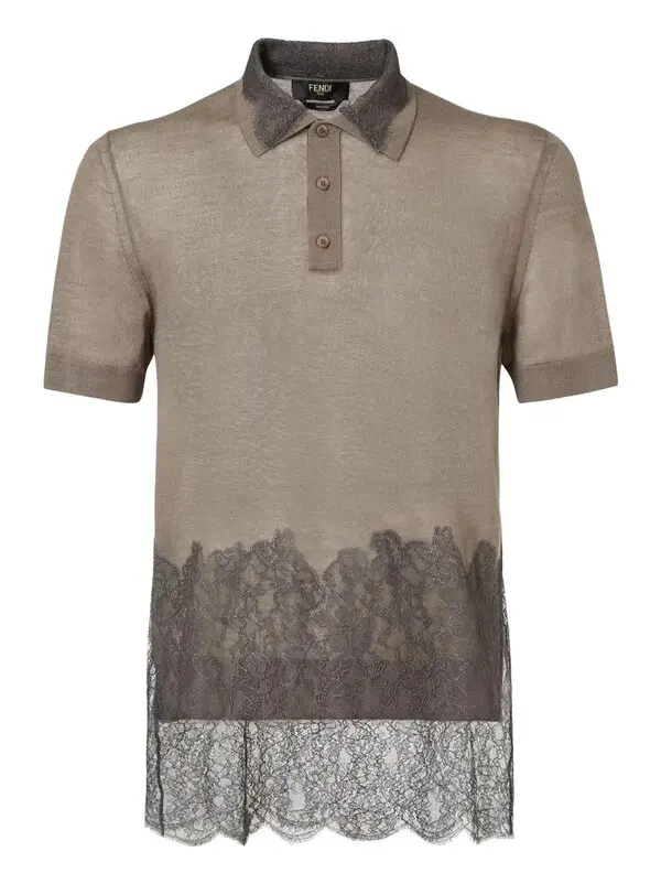 Fendi Polo In Cashmere And Lace - Grey