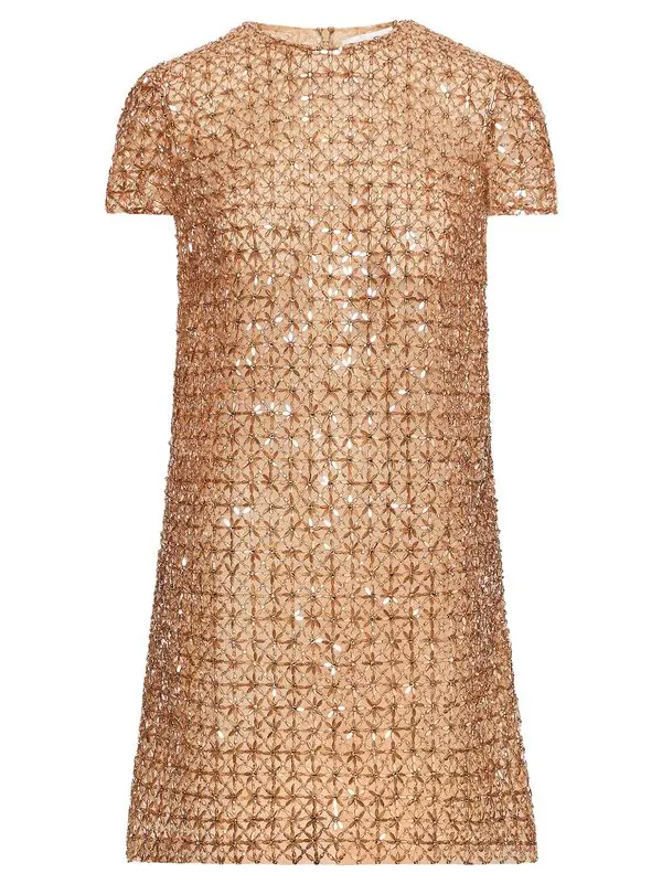 Oscar De La Renta Floral Grid Embroidered Shift Dress - Red