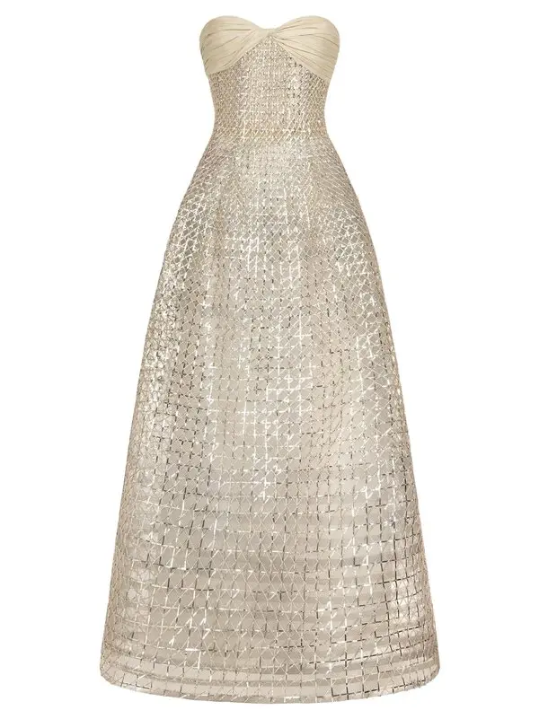 Oscar De La Renta Sequin & Bugle Bead Lattice Gown - One-color