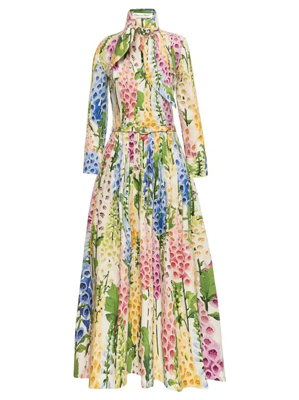 Oscar De La Renta Foxglove Cotton Poplin Midi Dress - Multi