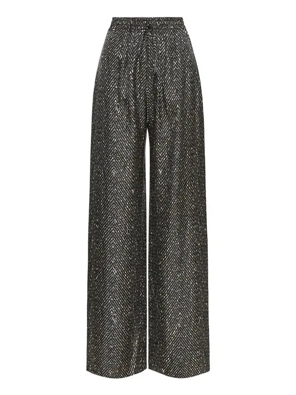 Oscar De La Renta Chevron Silk Twill Drawstring Pant - Black