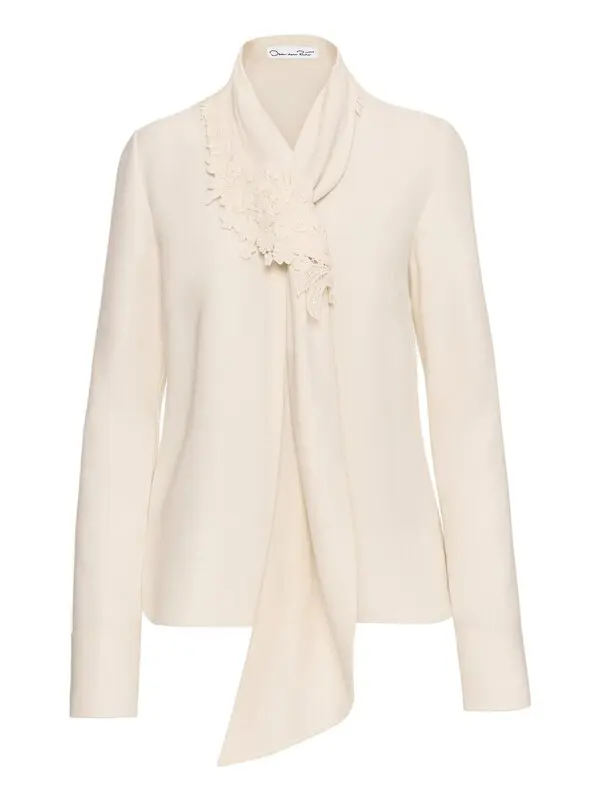 Oscar De La Renta Foxglove Tie-neck Georgette Blouse - White