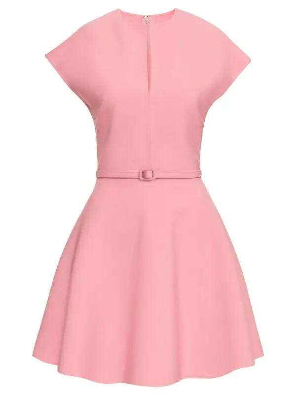 Oscar De La Renta Split Neck Wool Mini Dress - Pink