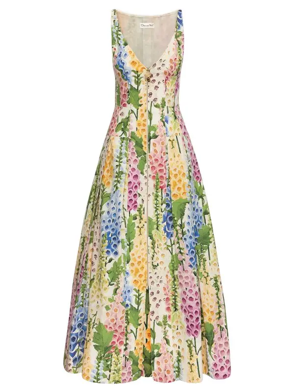Oscar De La Renta Foxglove Cotton Poplin Dress - Multi