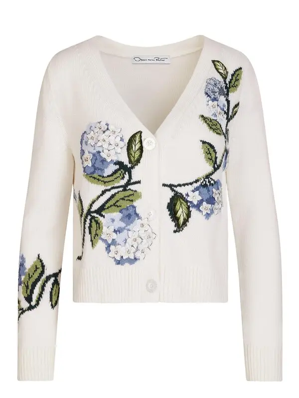Oscar De La Renta Floral Jacquard V-neck Cardigan - One-color