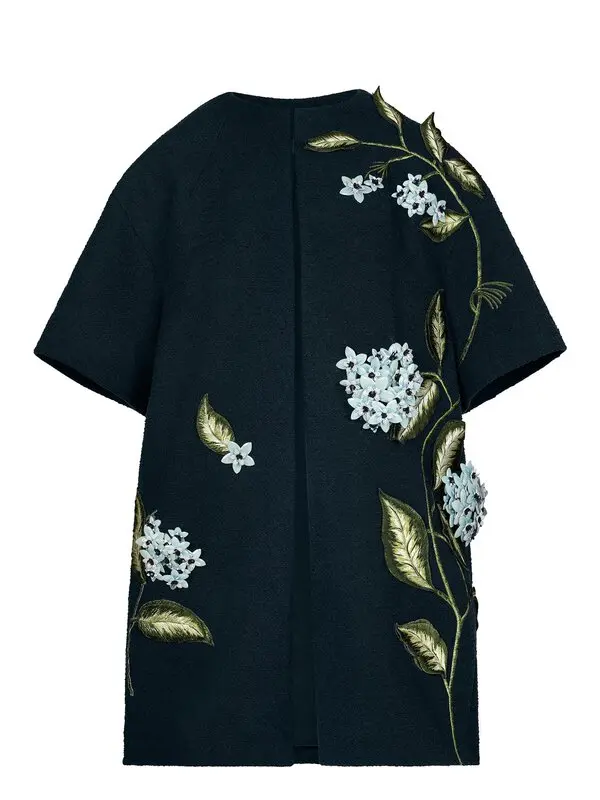 Oscar De La Renta Porcelain Flower Embroidered Tweed Coat - One-color