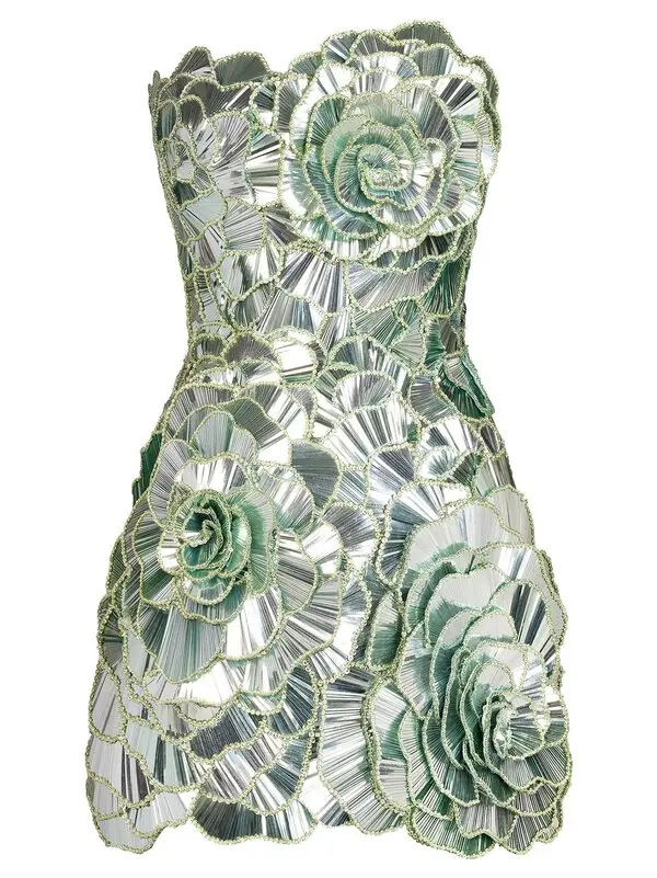 Oscar De La Renta Geometric Sequin Rosette Mini Dress - One-color