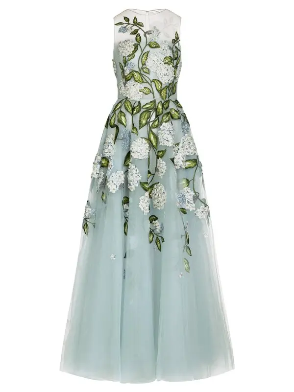 Oscar De La Renta Porcelain Flower Embroidered Gown - One-color