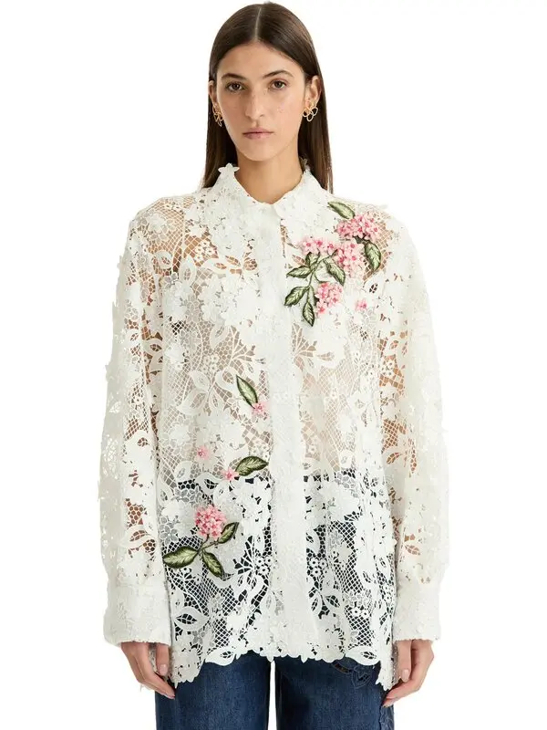 Oscar De La Renta Porcelain Flower Guipure Blouse - One-color