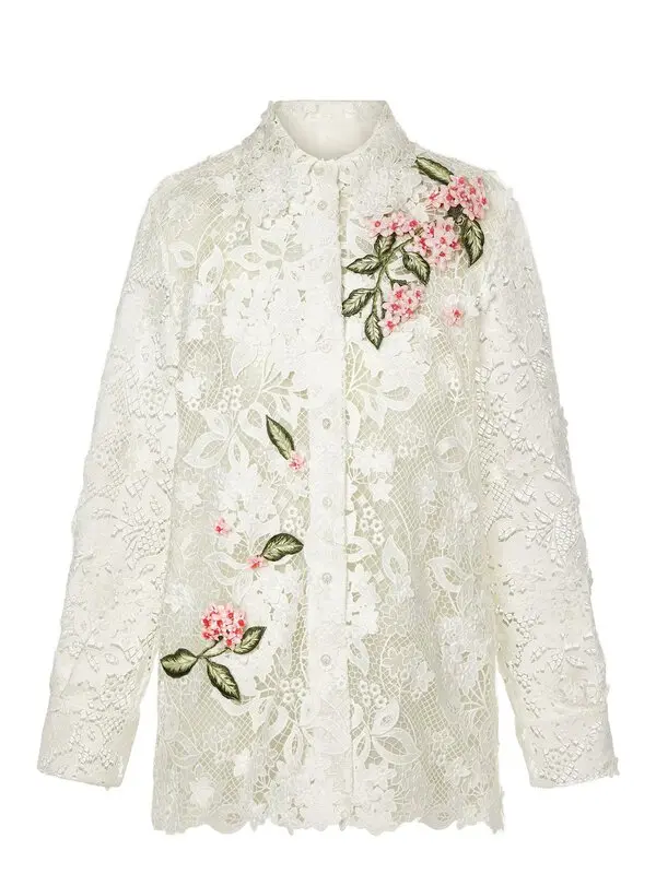 Oscar De La Renta Porcelain Flower Guipure Lace Blouse - One-color