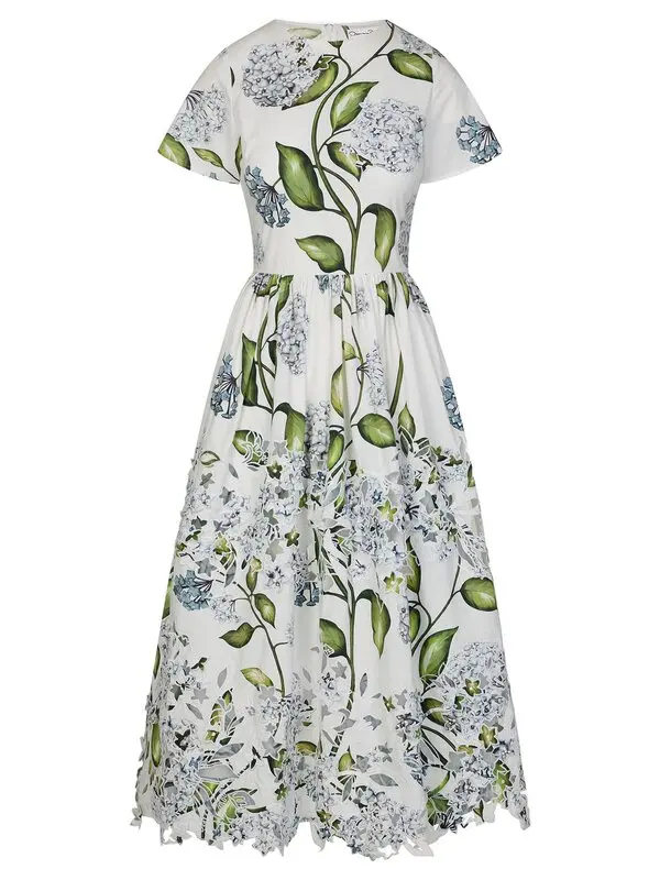 Oscar De La Renta Floral Embroidered Cotton Poplin Dress - One-color