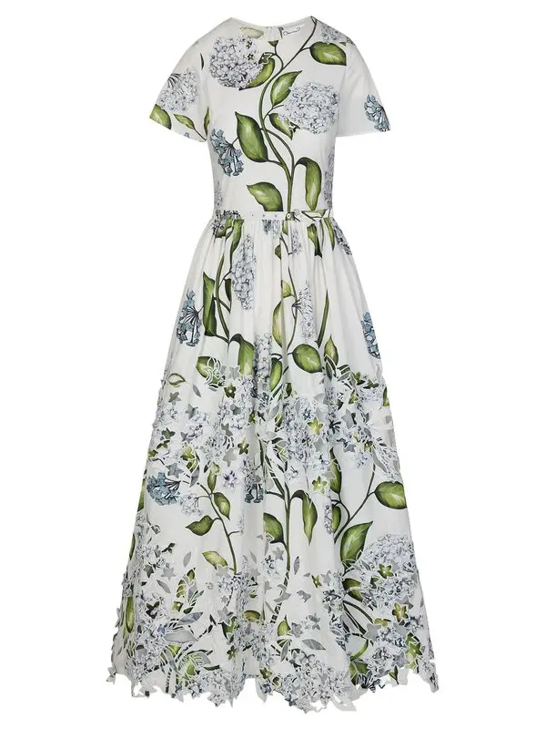 Oscar De La Renta Floral Embroidered Cotton Poplin Dress - One-color