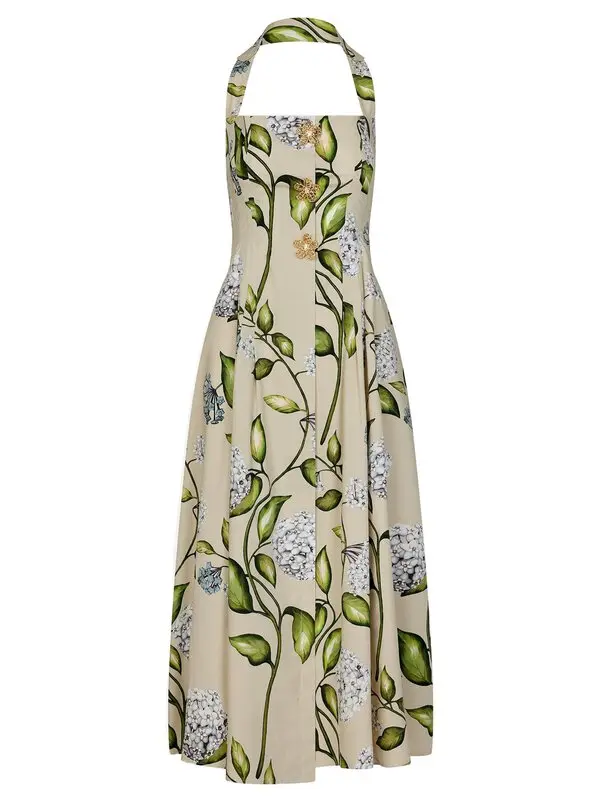 Oscar De La Renta Porcelain Flower Halter Dress - One-color