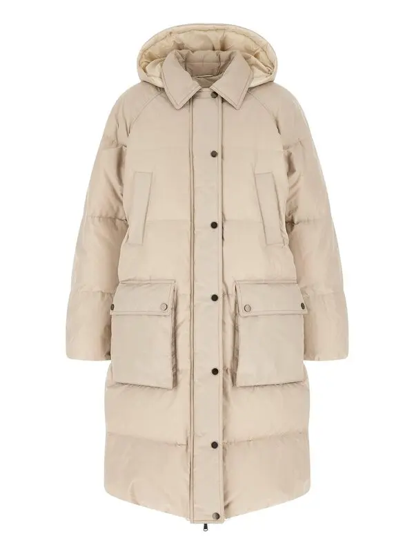 Brunello Cucinelli Long Down Jacket With Removable Hood - Beige