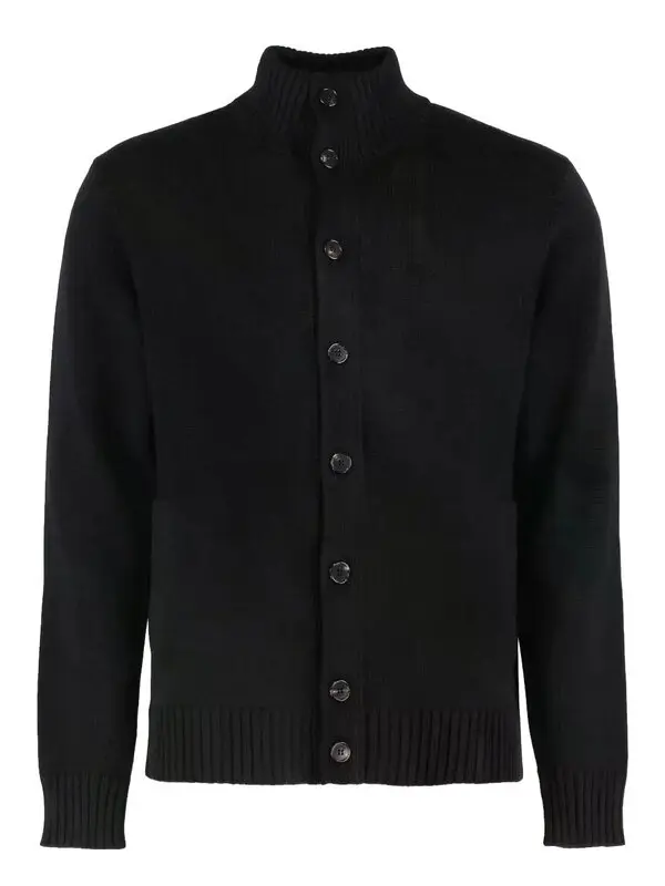 SLOWEAR Button High-neck Cardigan - Black