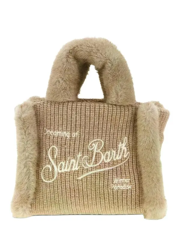 MC2 SAINT BARTH Shearling-trim Logo-detail Mini Tote Bag - Neutrals